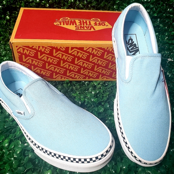 Vans | Shoes | Vans U Classic Slipon Check Foxing Cool Bluewh | Poshmark